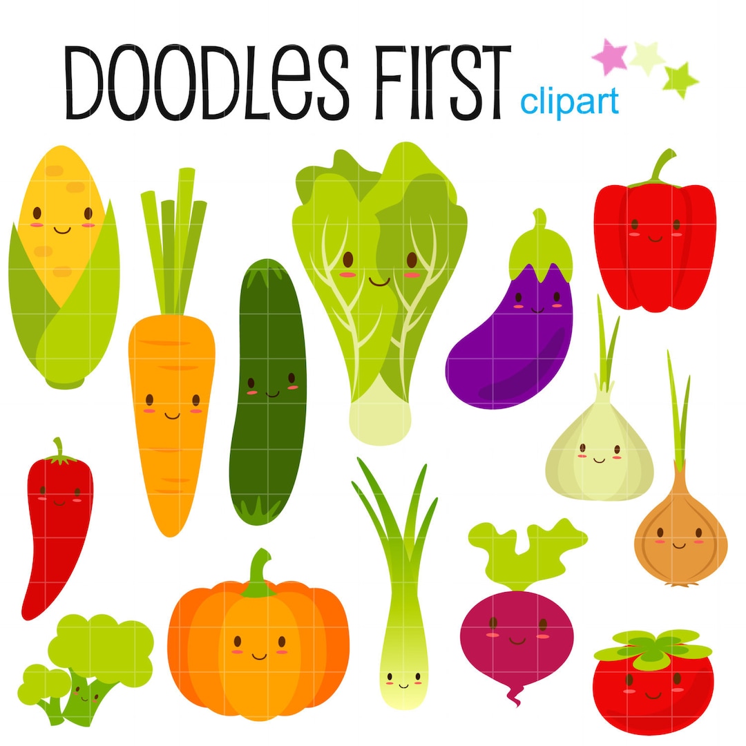 Happy Veggies Cute Vegetables Clip Art for Scrapbooking, Junk Journal ...