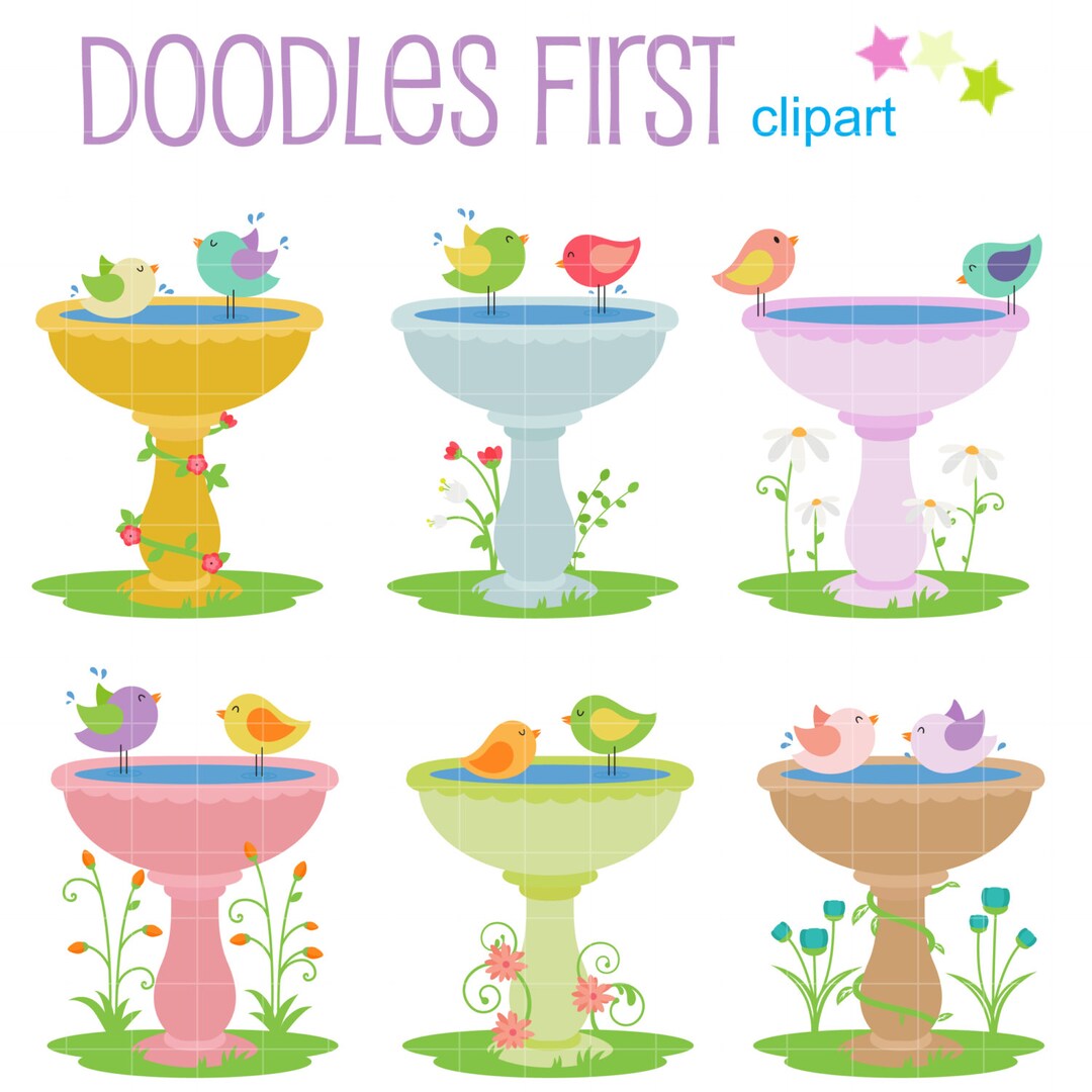 Sweet Bird Baths Digital Clipart for Scrapbooking, Journaling, Cricut ...