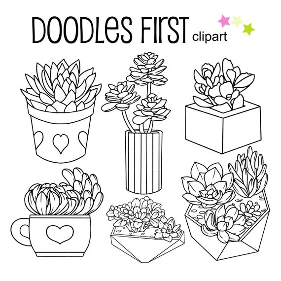 Outline Succulent Plants Digital Clip Art for Scrapbooking - Etsy