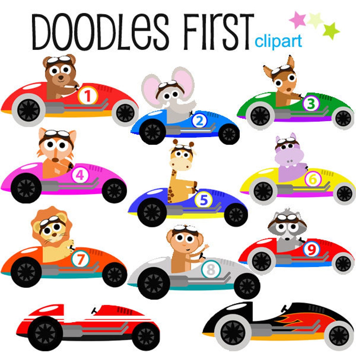 Animal Racers Digital Clip Art for Scrapbooking Card Making Cupcake ...
