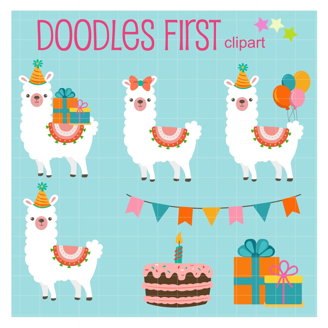 Birthday Llamas Set Clip Art for Scrapbooking Card Making Cupcake ...