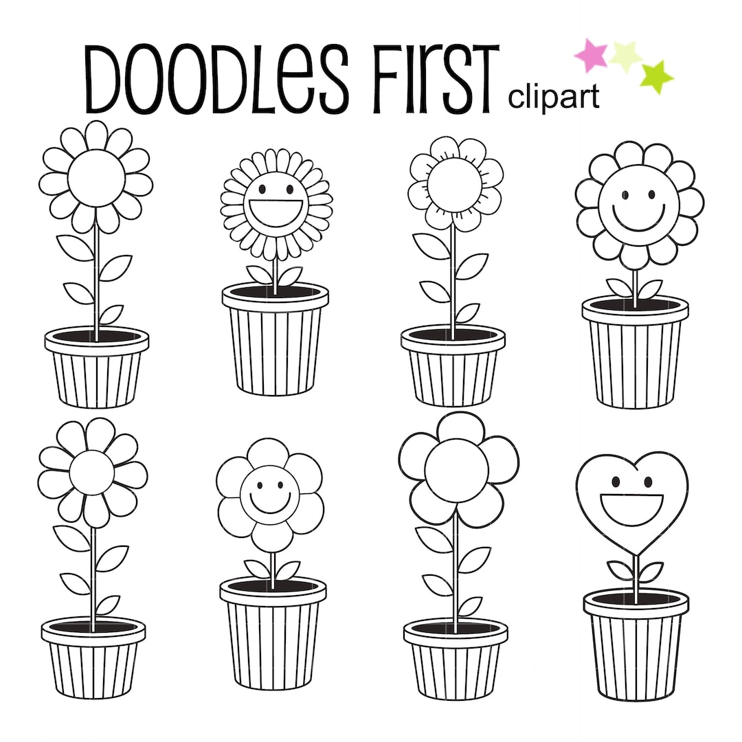 Flower Pot Outline, Flower Drawing, Flower SVG, Digital Clip Art for ...