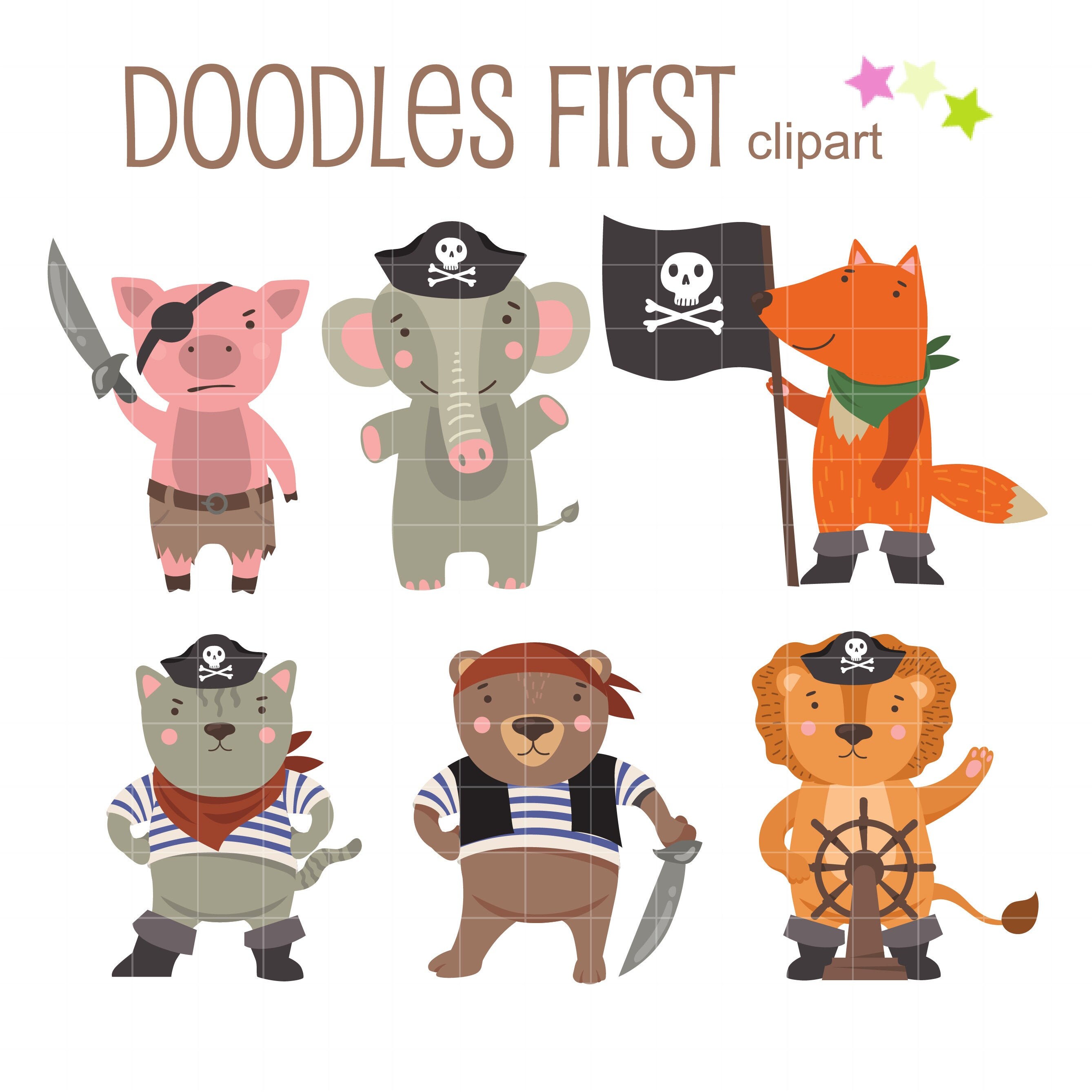 Cute Pirate Animals Digital Clip Art for Scrapbooking Card | Etsy