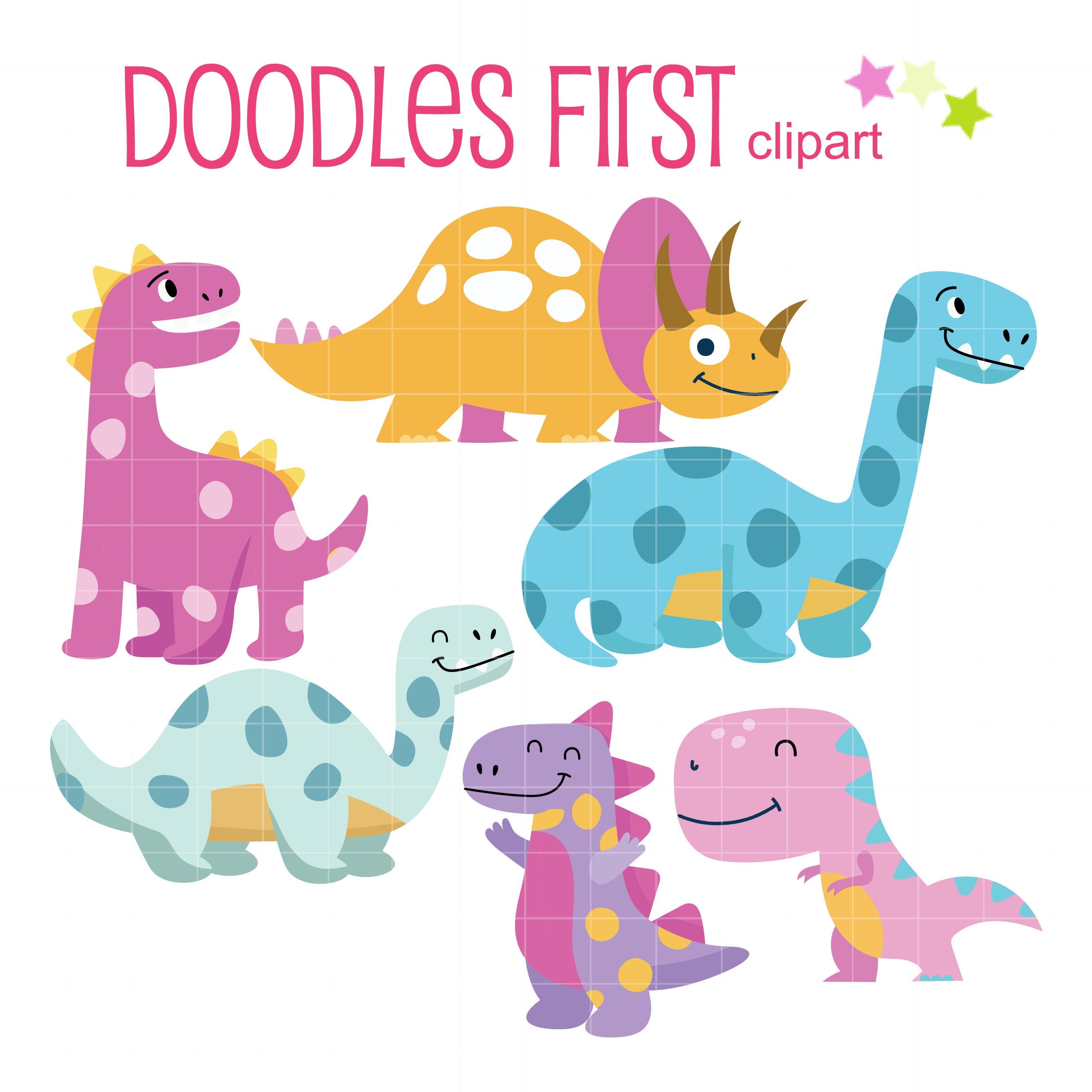 Cute Pastel Dinosaur Digital Clip Art for Scrapbooking Card | Etsy