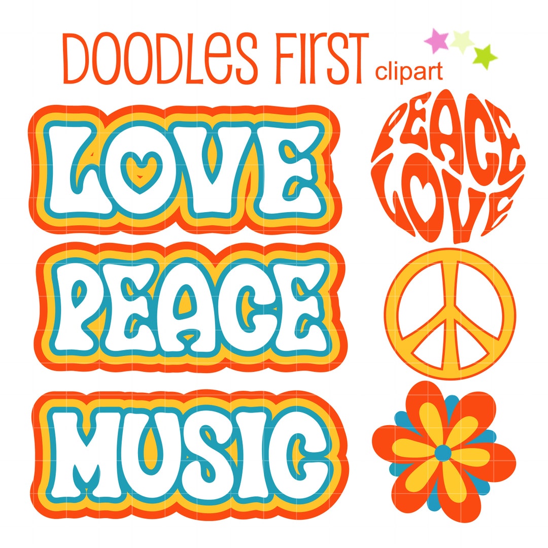 Hippie Love and Peace Digital Clip Art for Scrapbooking Card Making ...