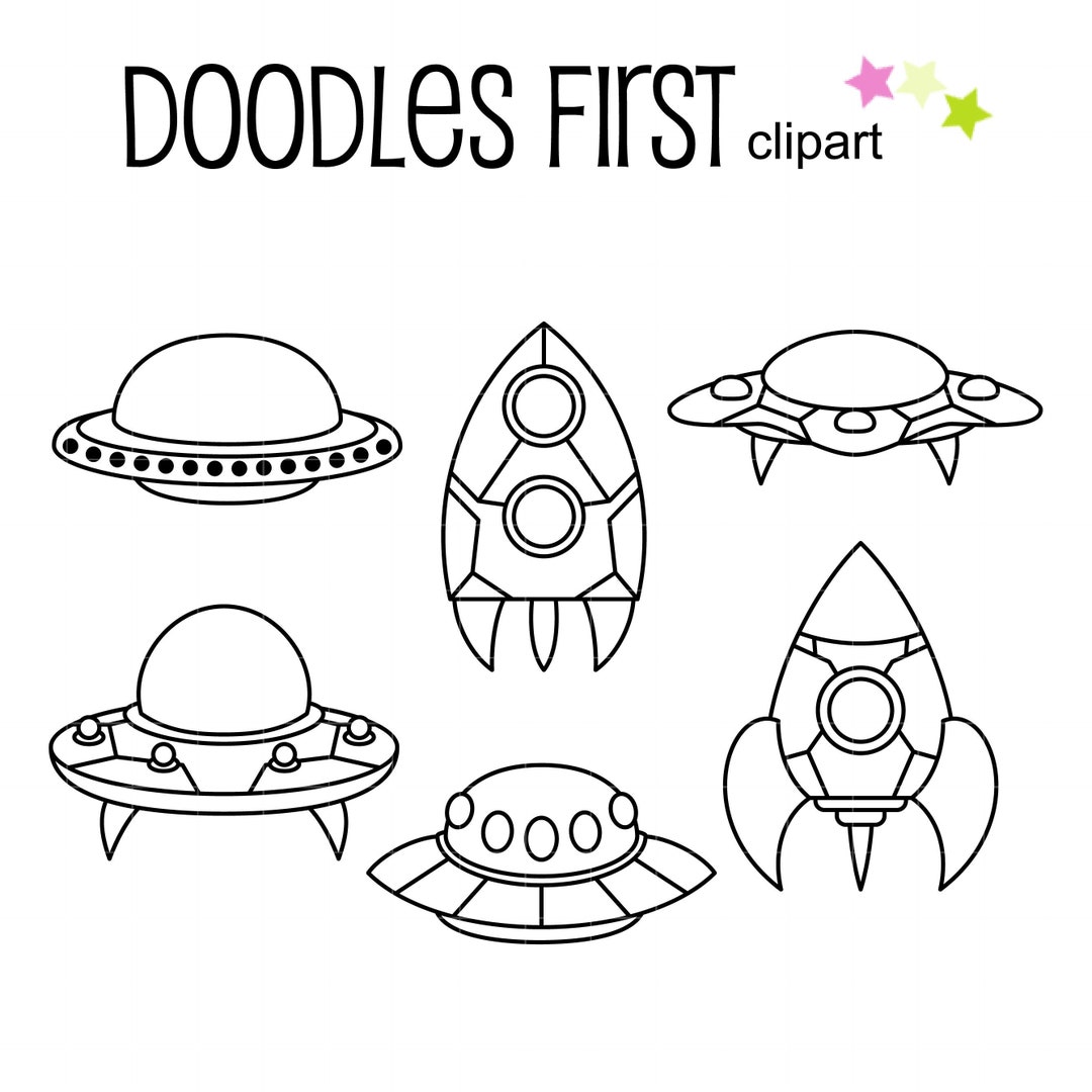 UFO Spaceship Outline Drawing Digital Clip Art for Scrapbooking Card ...