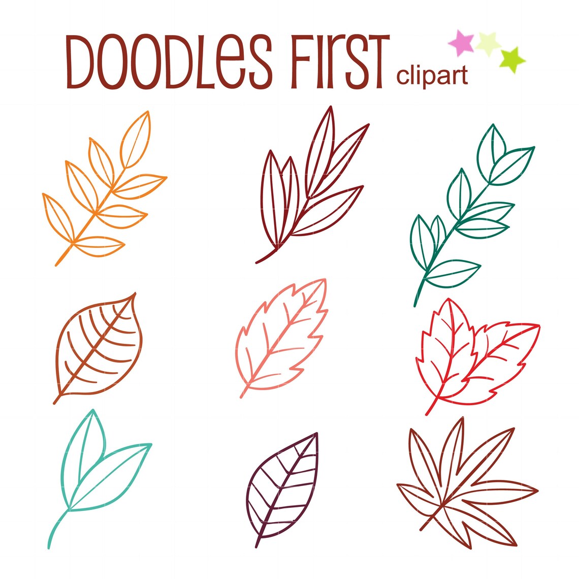 Autumn Leaves Outline Sketch Digital Clip Art for Scrapbooking Card ...