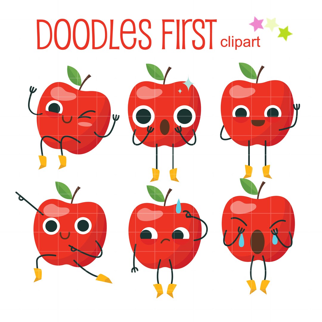 Expressive Apple Characters Digital Clip Art for Scrapbooking Card ...