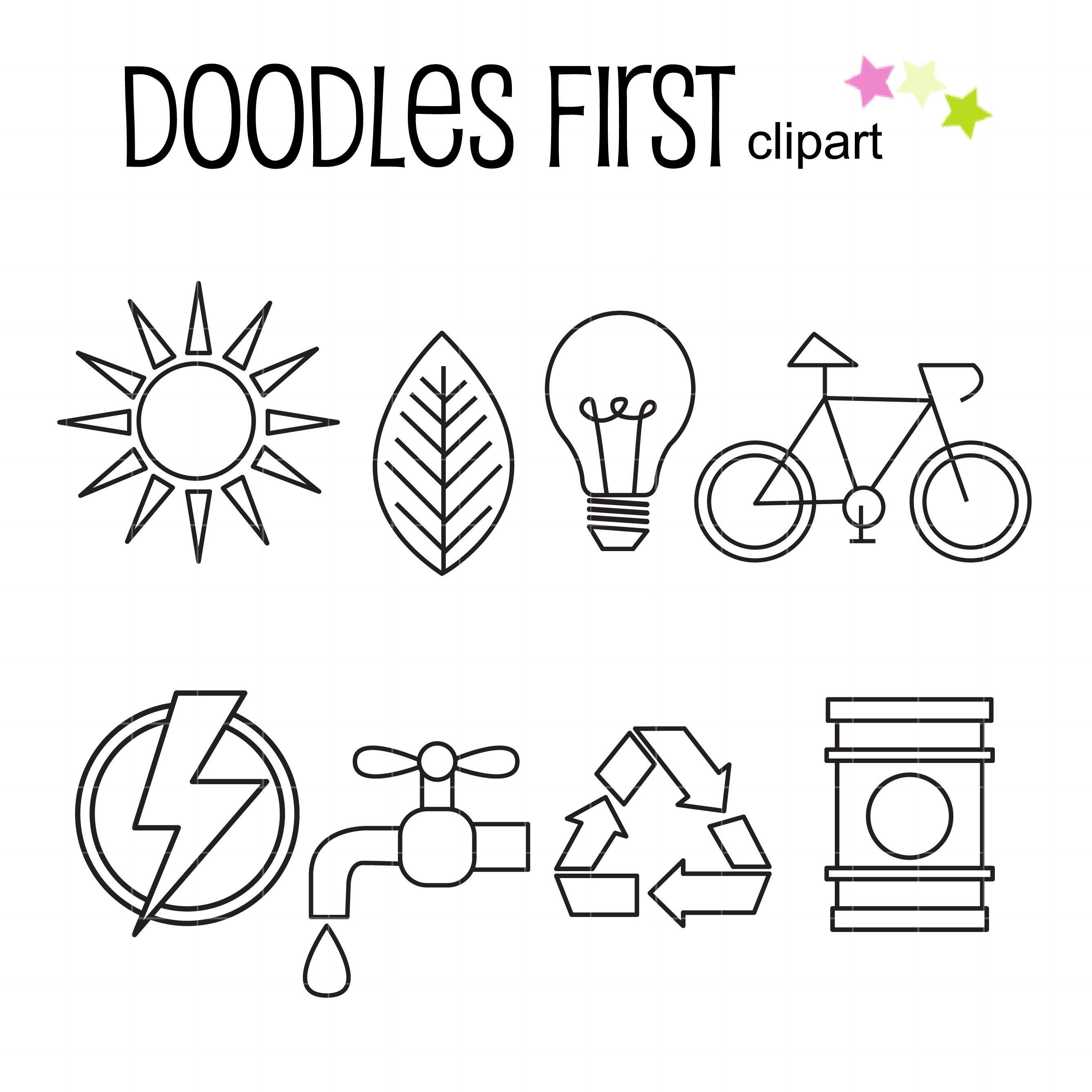 Save Earth Outline Icons Digital Clip Art for Scrapbooking Card Making ...