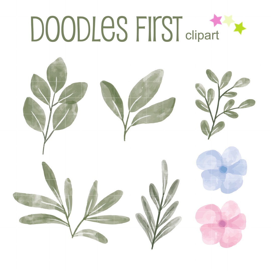 Watercolor Flower and Leaves Digital Clip Art for Scrapbooking Card ...