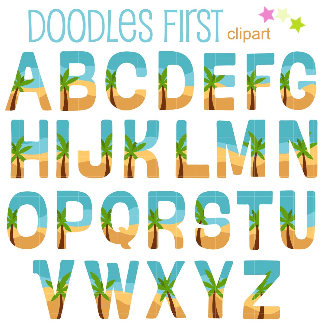 Tropical Beach Letters Alphabet for Scrapbooking, Card Making, Cupcake ...