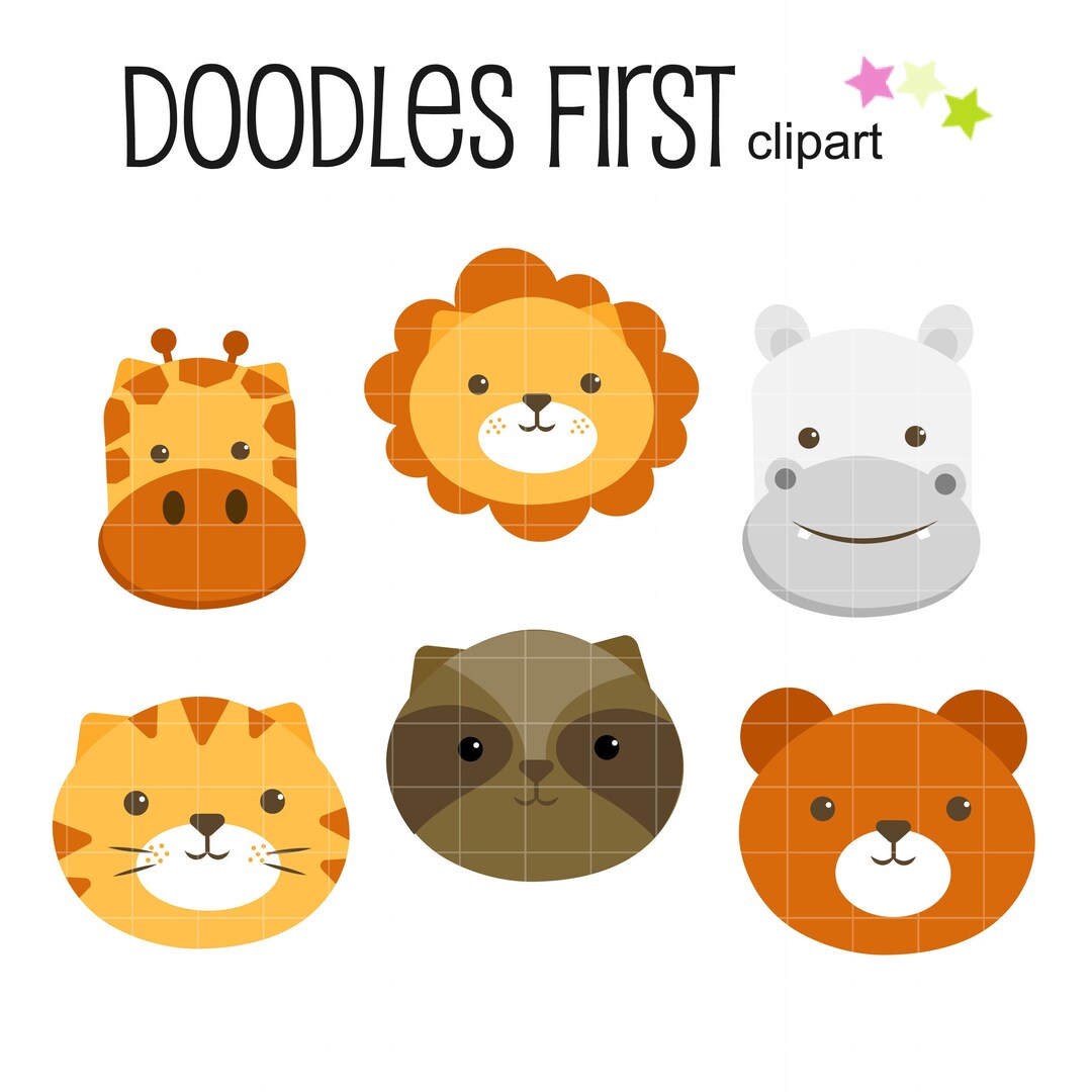 Cute Animals Faces Digital Clip Art for Scrapbooking Card Making ...