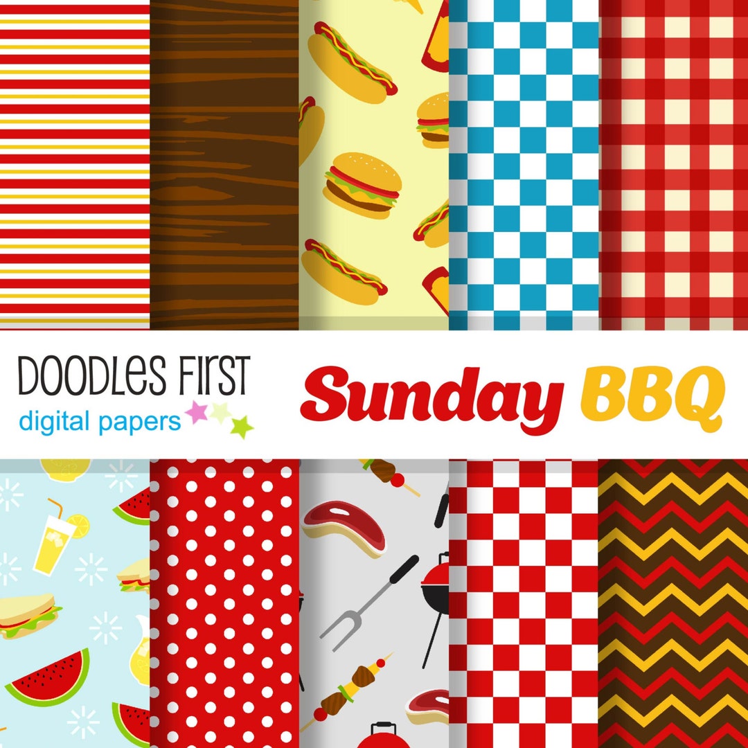 Sunday BBQ Digital Paper Pack Includes 10 for Scrapbooking Paper Crafts ...