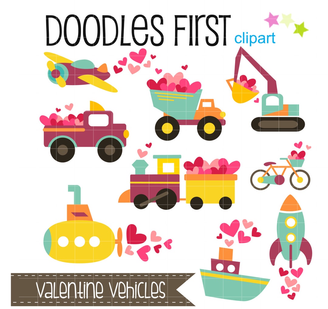 Valentine Vehicles Clipart Digital Clip Art for Scrapbooking, Card ...