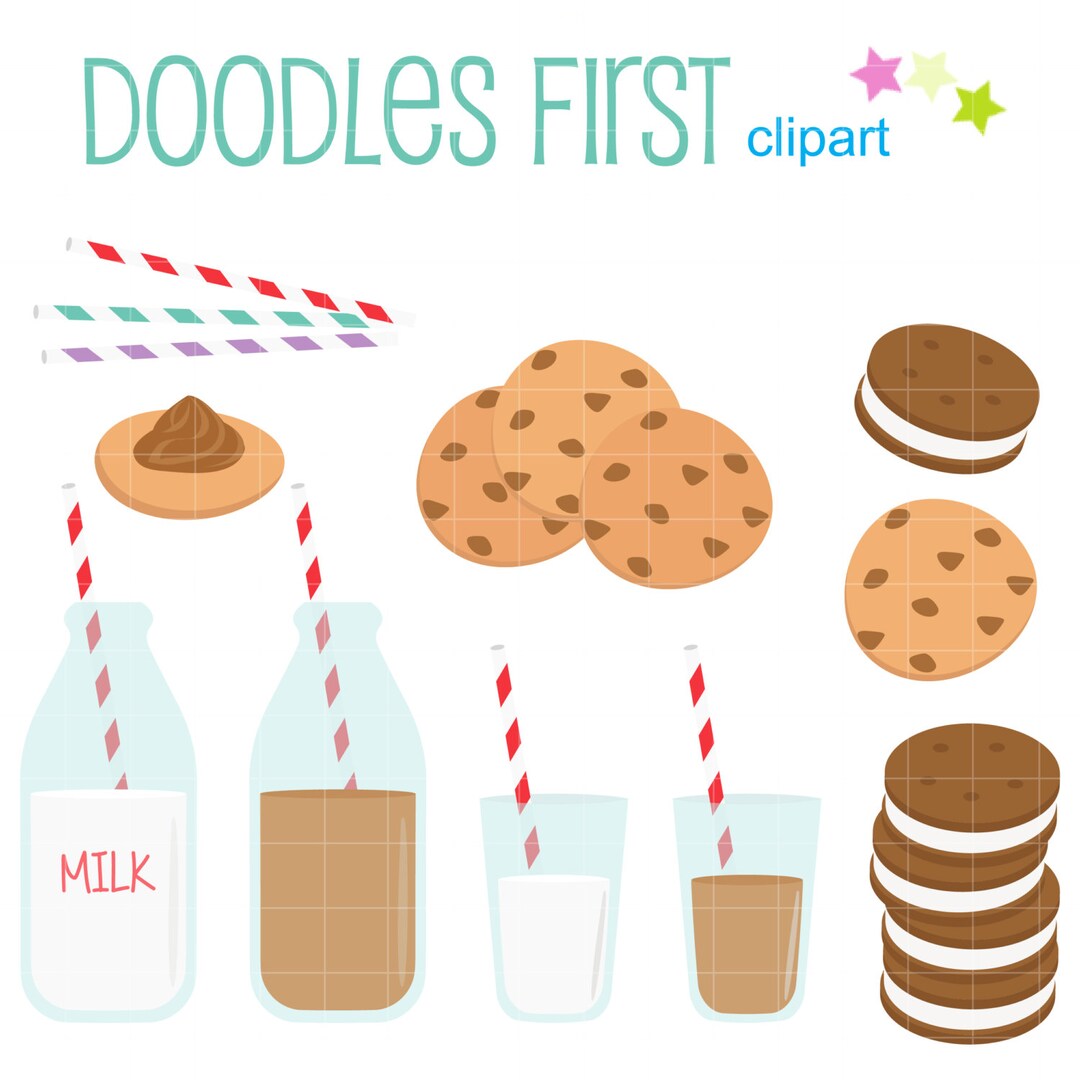 Milk and Cookies Digital Clip Art for Scrapbooking, Cricut Cut Files ...