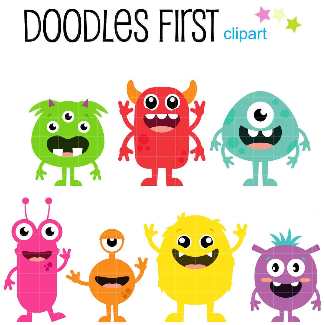 Cute Monsters Clip Art for Scrapbooking Card Making Cupcake Toppers ...
