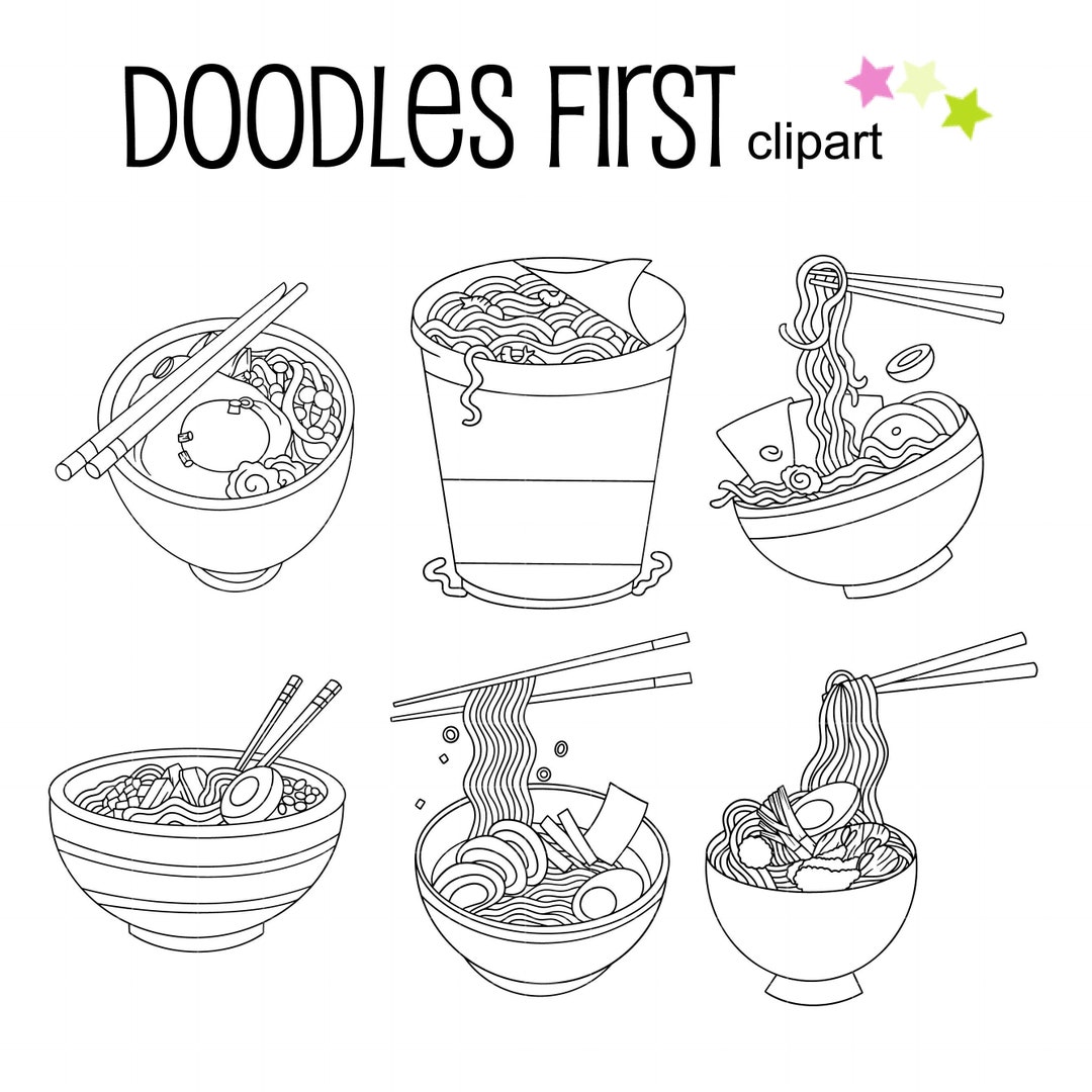 Ramen Outline Drawing Digital Clip Art for Scrapbooking Card Making ...