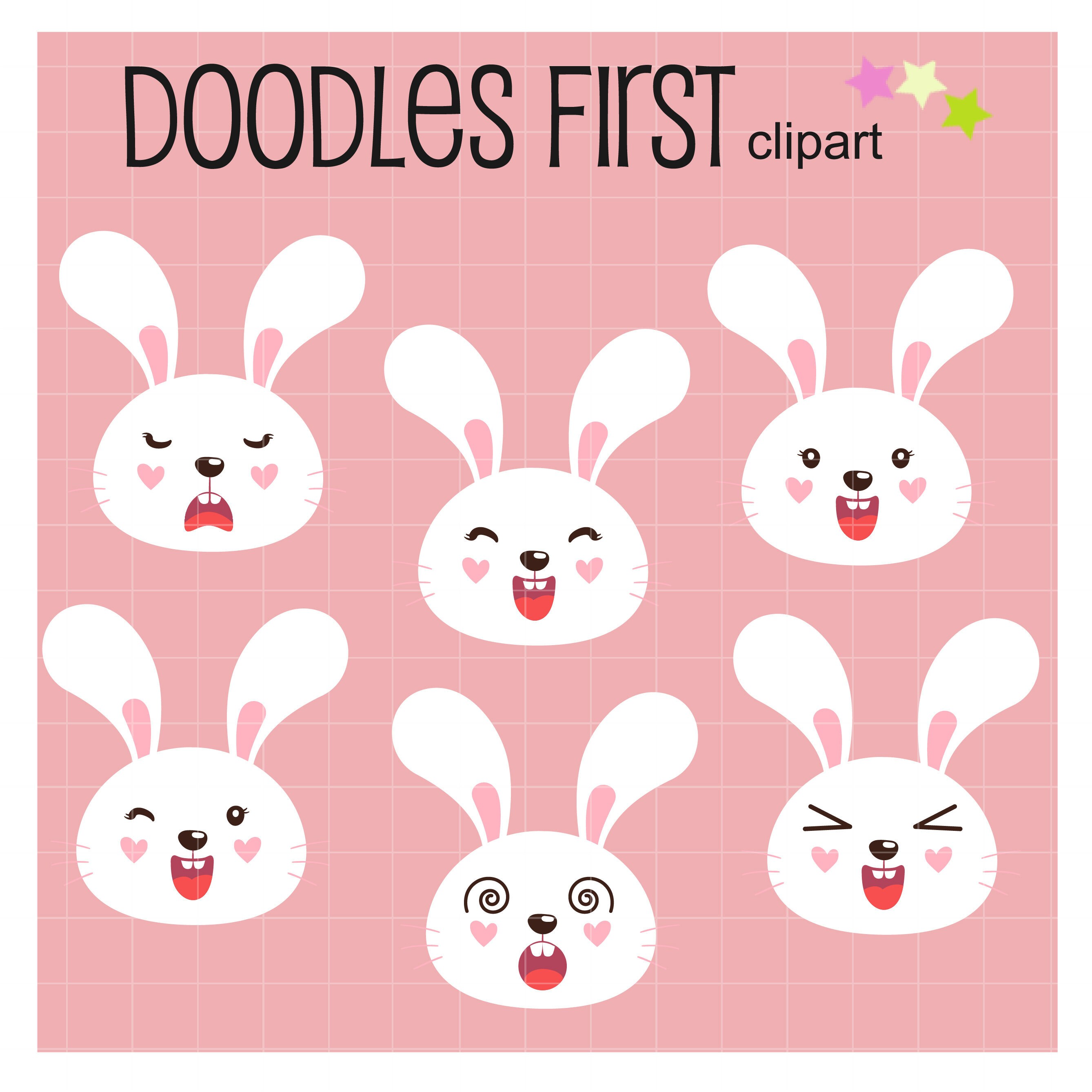 Bunny Face Expressions Digital Clip Art for Scrapbooking Card | Etsy