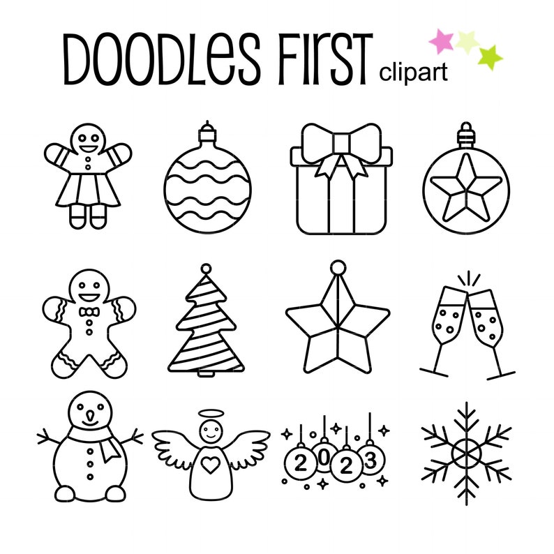 Christmas Elements Outline Drawing Digital Clip Art for Scrapbooking ...