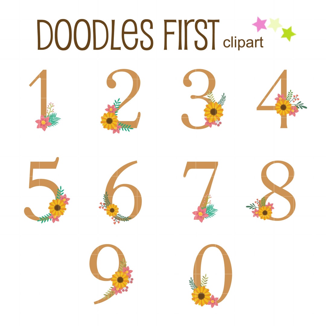 Botanical Numbers Digital Clip Art for Scrapbooking Card Making Cupcake ...