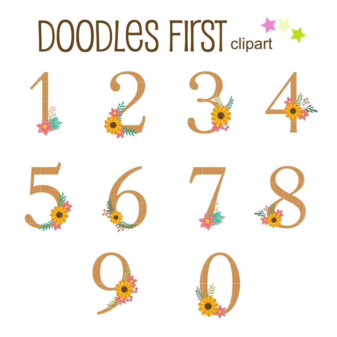 Botanical Numbers Digital Clip Art for Scrapbooking Card | Etsy