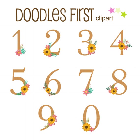Botanical Numbers Digital Clip Art for Scrapbooking Card | Etsy