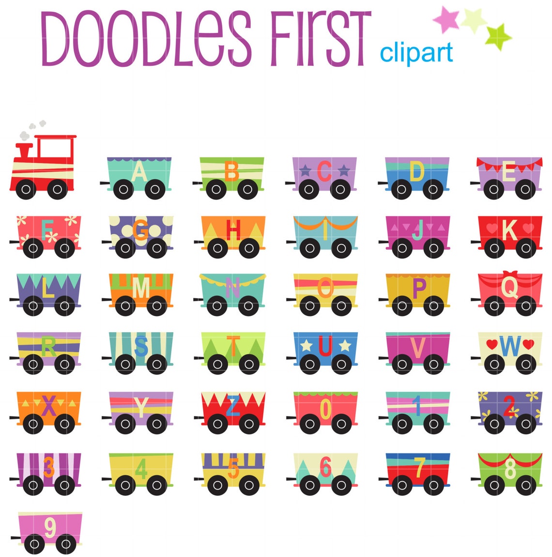 Train Alphabet and Numbers Set Digital Clip Art for - Etsy