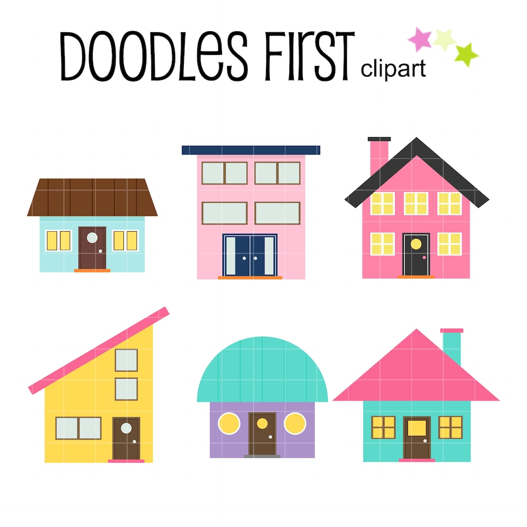 Colorful House Digital Clip Art for Scrapbooking Card Making Cupcake ...