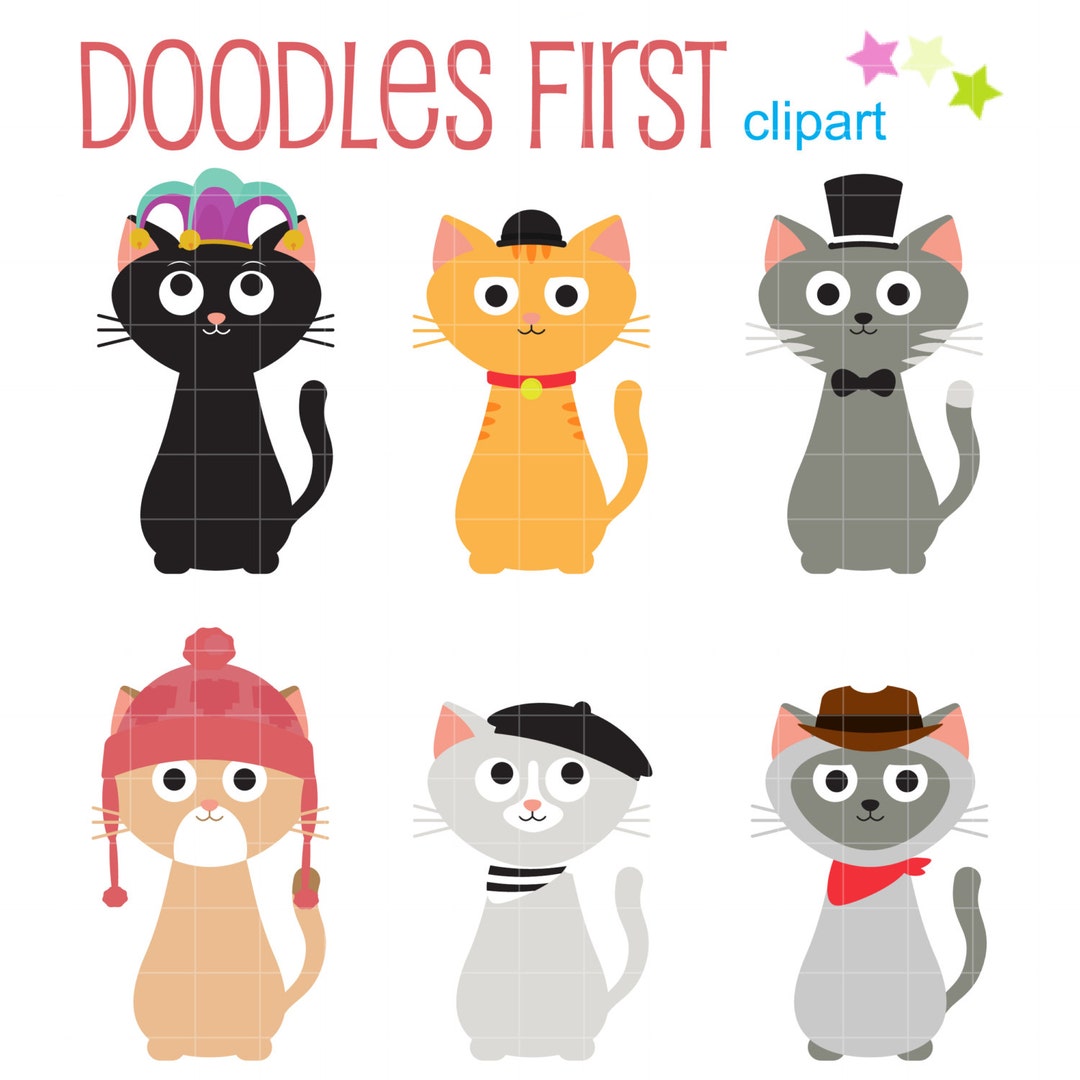 Cats in Cool Hats Digital Clip Art for Scrapbooking, Cricut Cut Files ...
