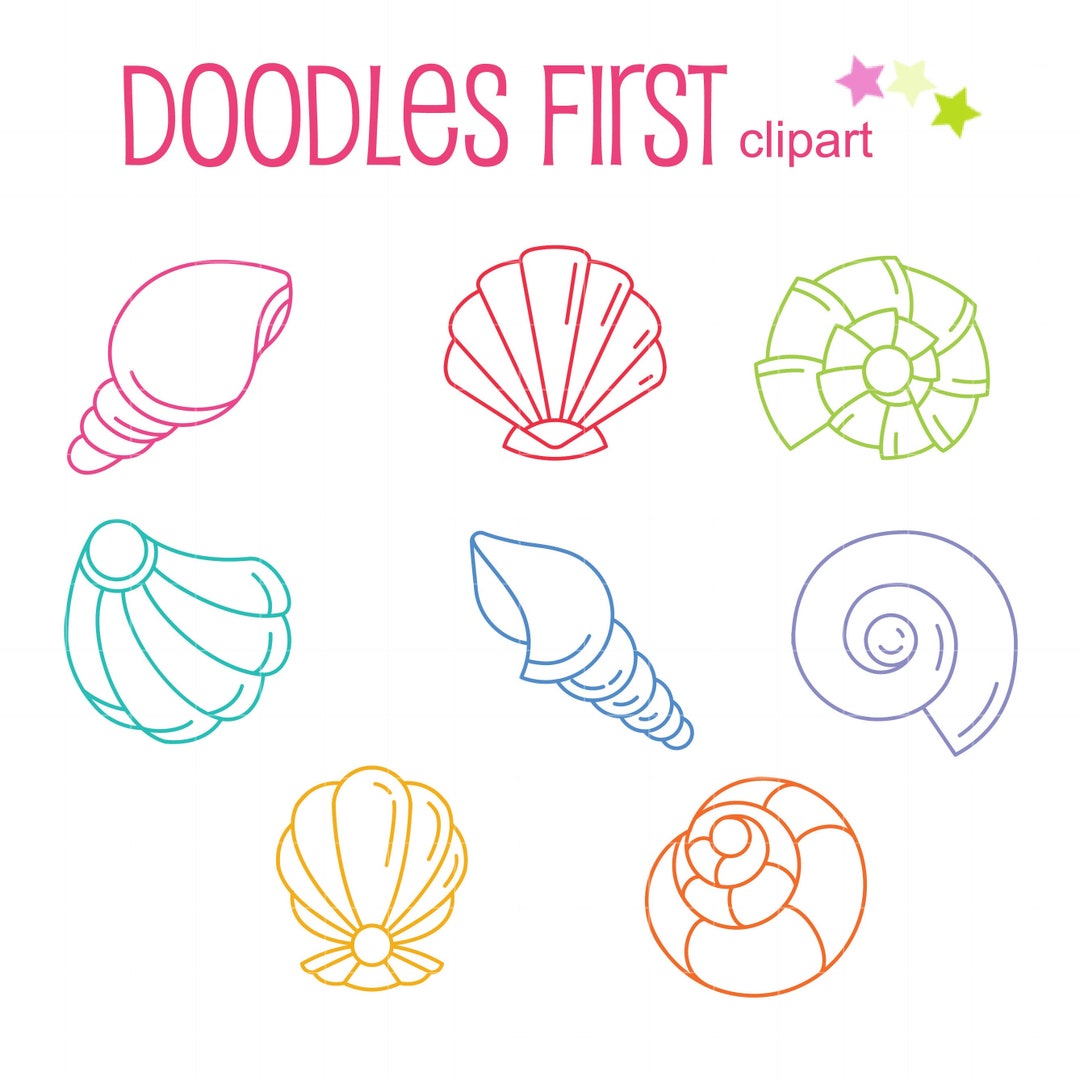 Colorful Shells Outline Digital Clip Art for Scrapbooking Card Making ...