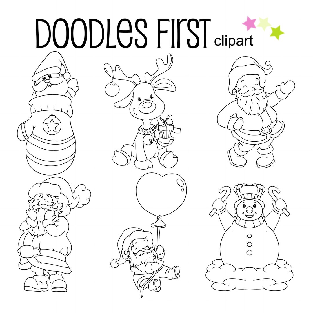 Christmas Character Outline Drawing Clip Art for Scrapbooking Card ...