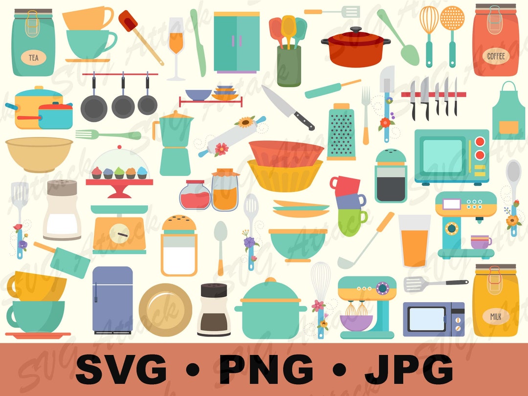 Kitchen Tools Clipart Bundle SVG PNG Cutting Machine Cut Files Digital ...