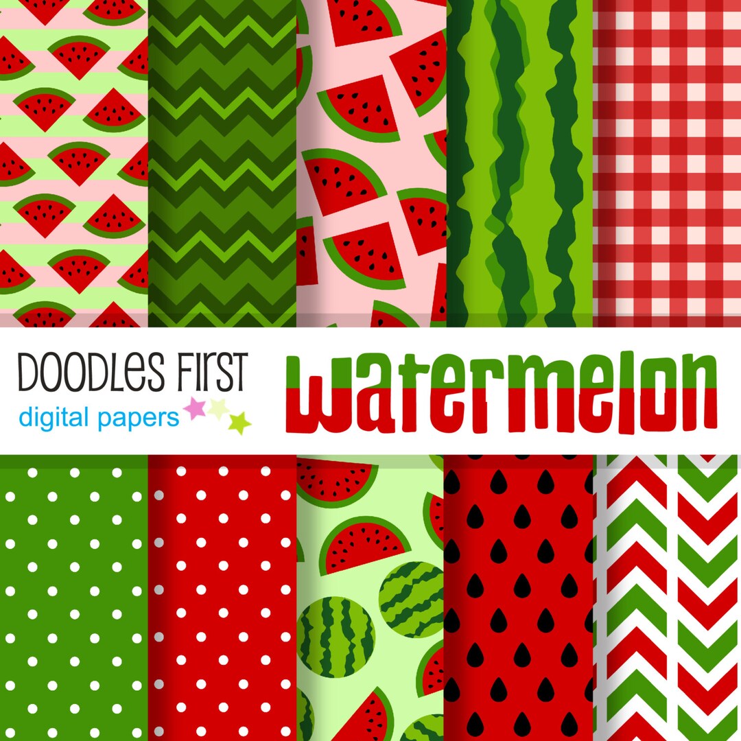Watermelon Digital Paper Pack Includes 10 for Scrapbooking, Paper ...