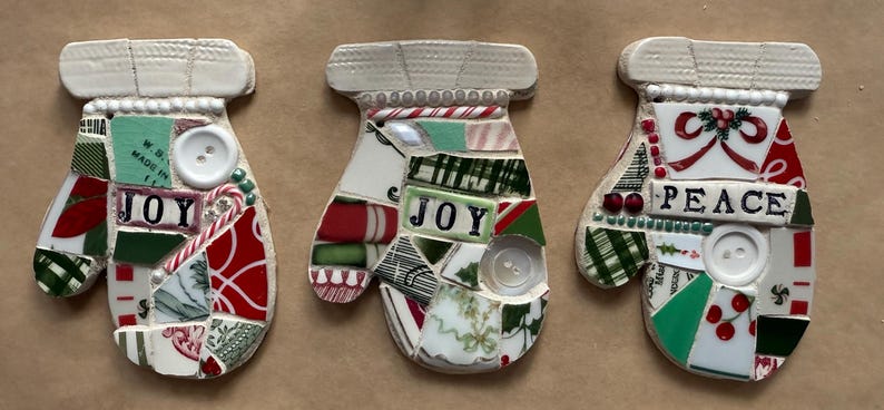 Handmade Mosaic, Mittens, Christmas Tree Ornaments, Unique, Ornaments ...