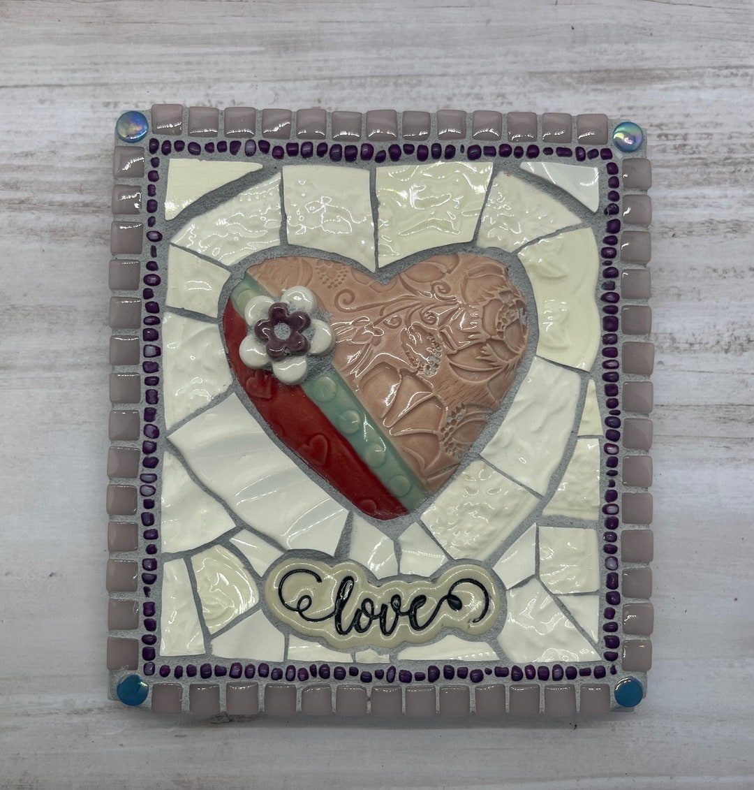 Heart Mosaic With Love Tile,wall Hanging, New Home, Love, Wedding Gift ...