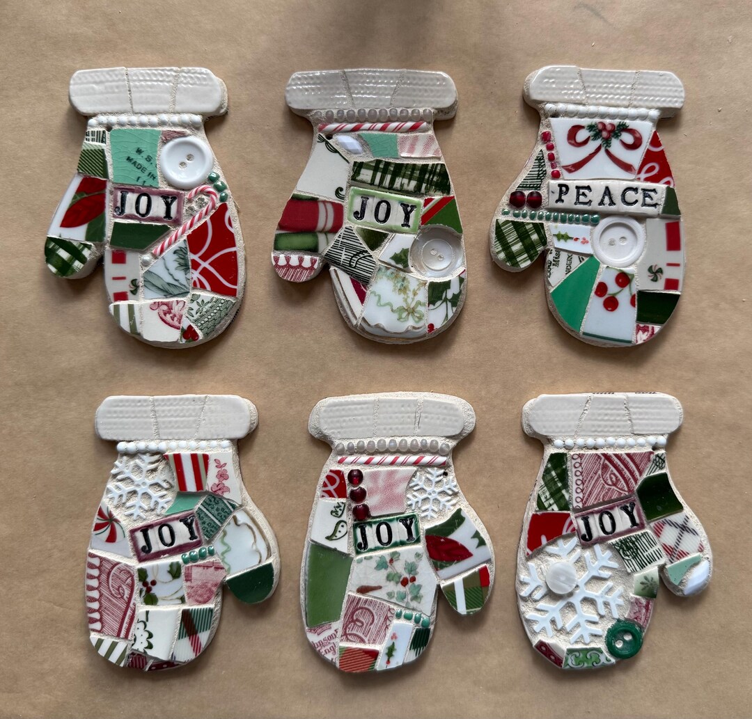 Handmade Mosaic, Mittens, Christmas Tree Ornaments, Unique, Ornaments ...