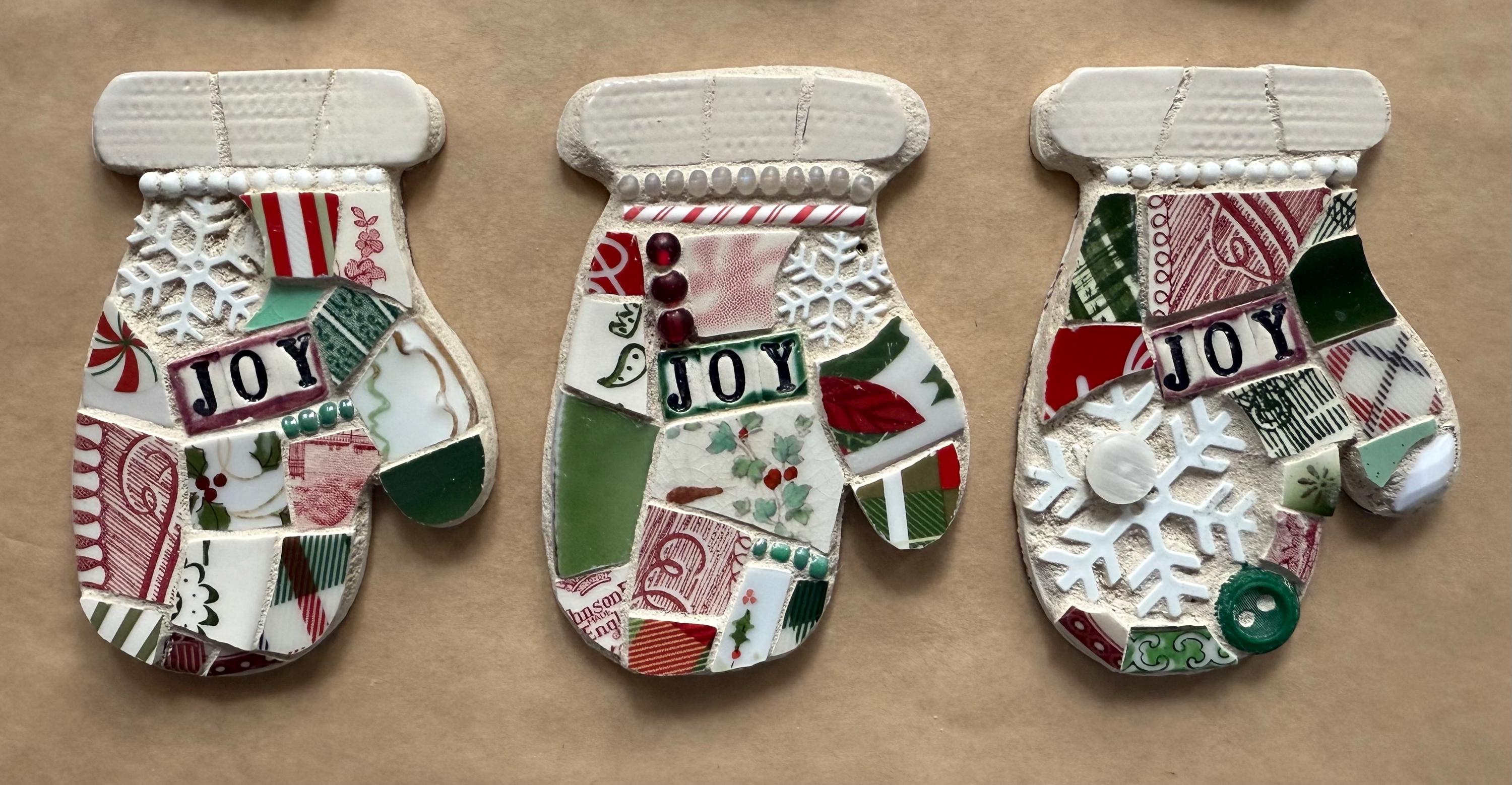 Handmade Mosaic, Mittens, Christmas Tree Ornaments, Unique, Ornaments ...