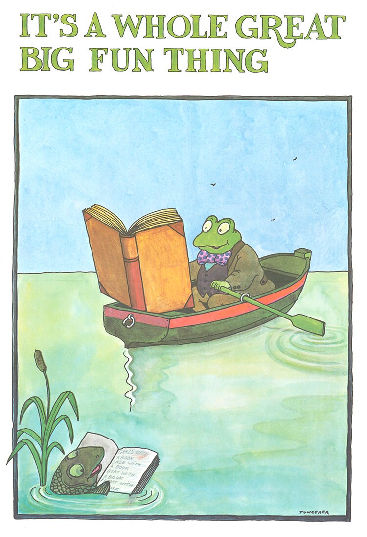 Frog Rowing a Boat and Reading a Book Poster Art Print - 1972 Vintage ...