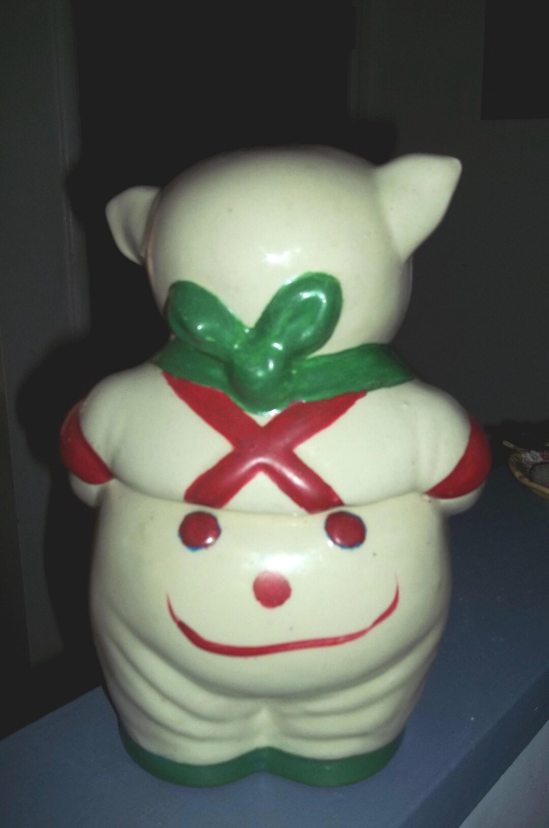Vintage Shawnee Winnie Smiley Pig Cookie Jar Shamrock Green Clover ...