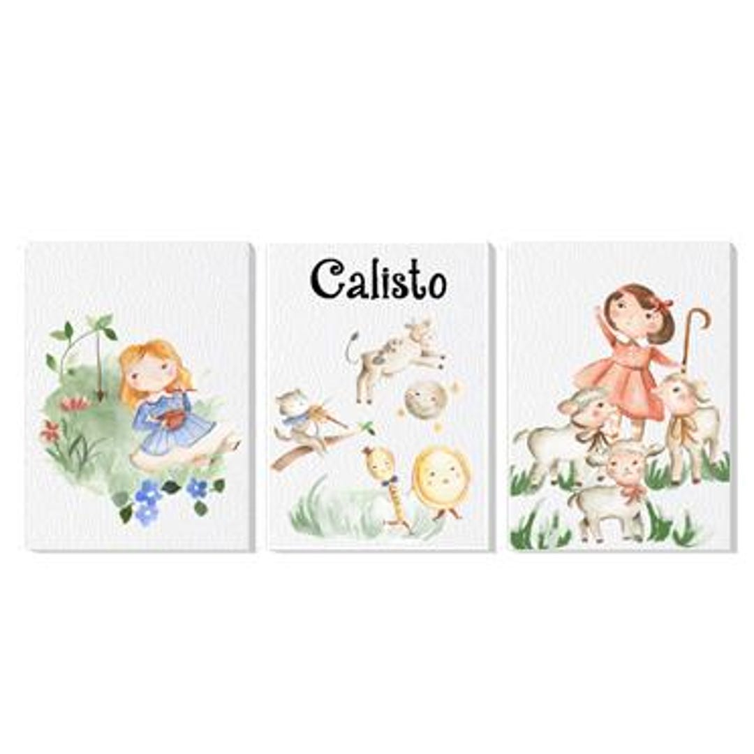 Nursery Rhyme Wall Art Print Canvas Hey Diddle Fiddle Cow Moon Miss ...