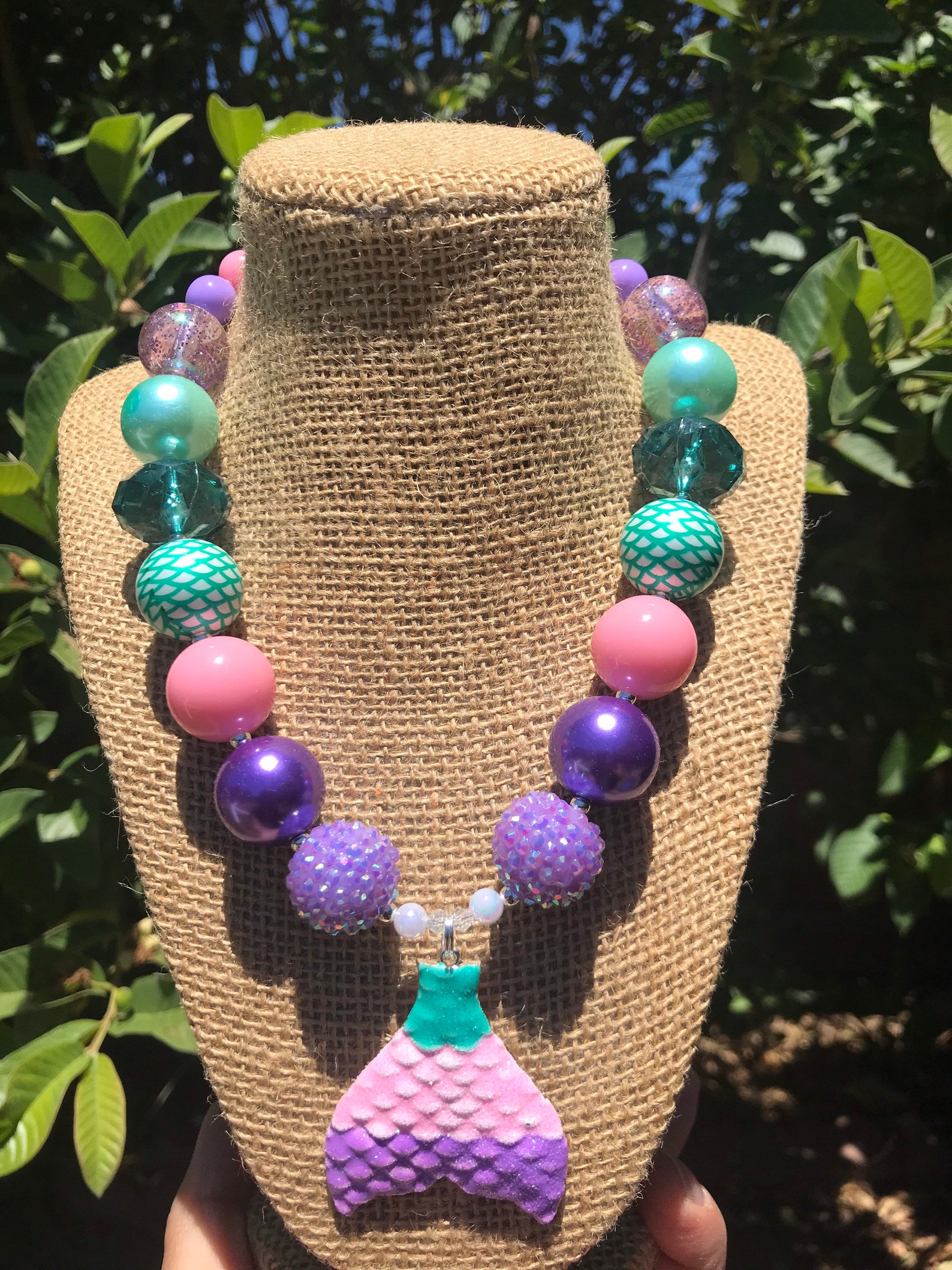 Mermaid Necklace, Mermaid Tail Pendant, Chunky Mermaid Necklace ...