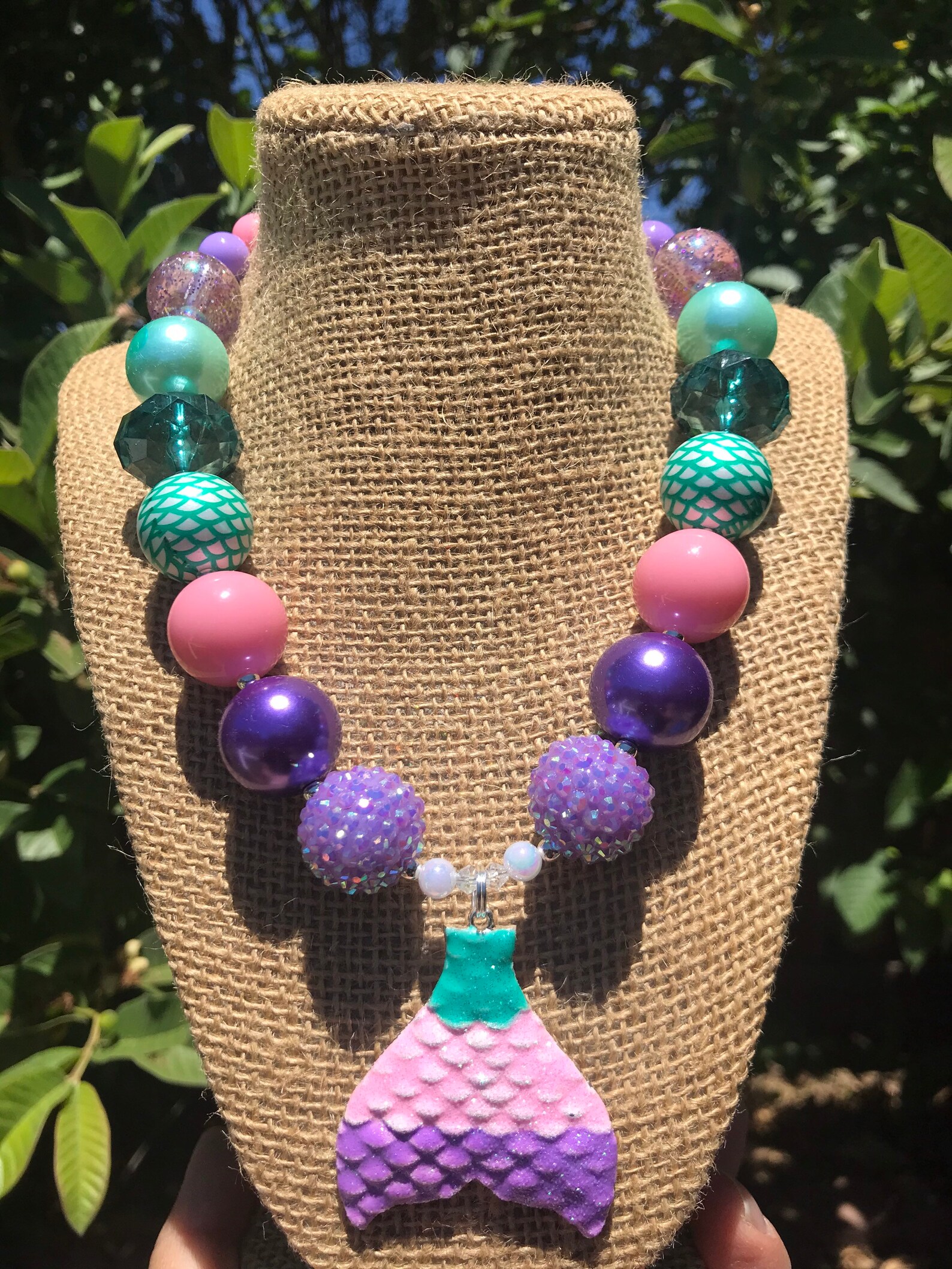 Mermaid Necklace, Mermaid Tail Pendant, Chunky Mermaid Necklace ...