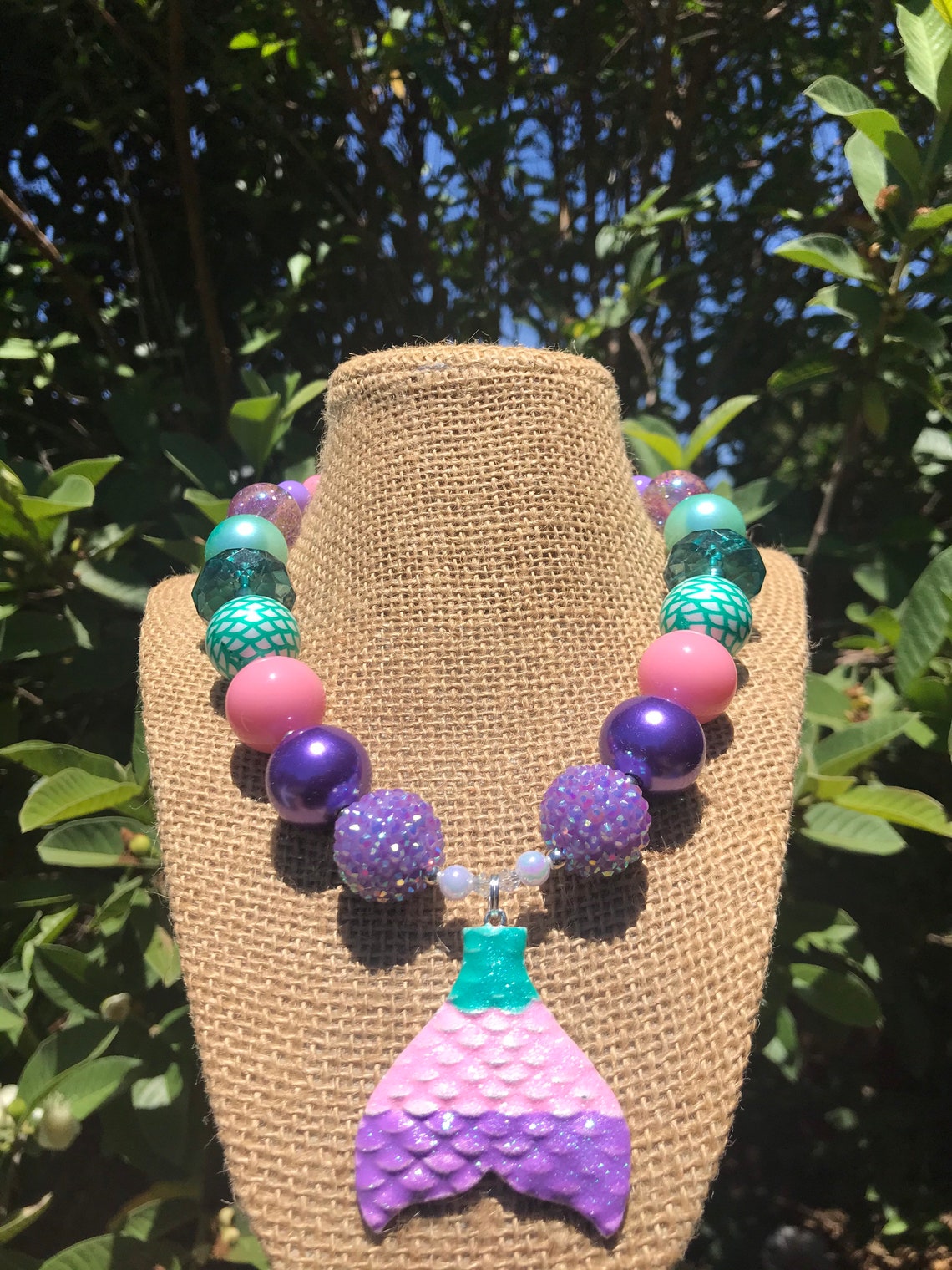 Mermaid Necklace, Mermaid Tail Pendant, Chunky Mermaid Necklace ...