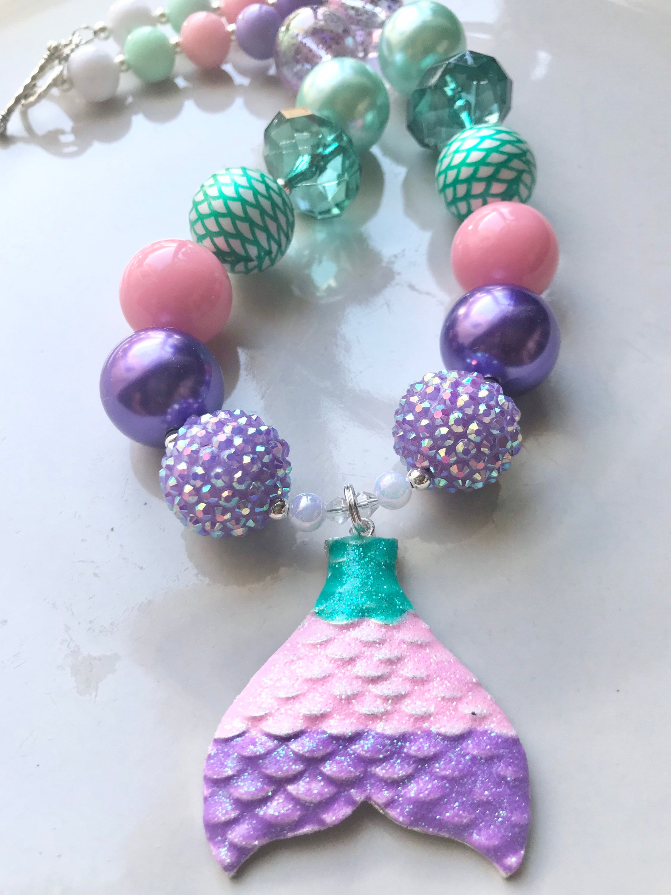 Mermaid Necklace, Mermaid Tail Pendant, Chunky Mermaid Necklace ...