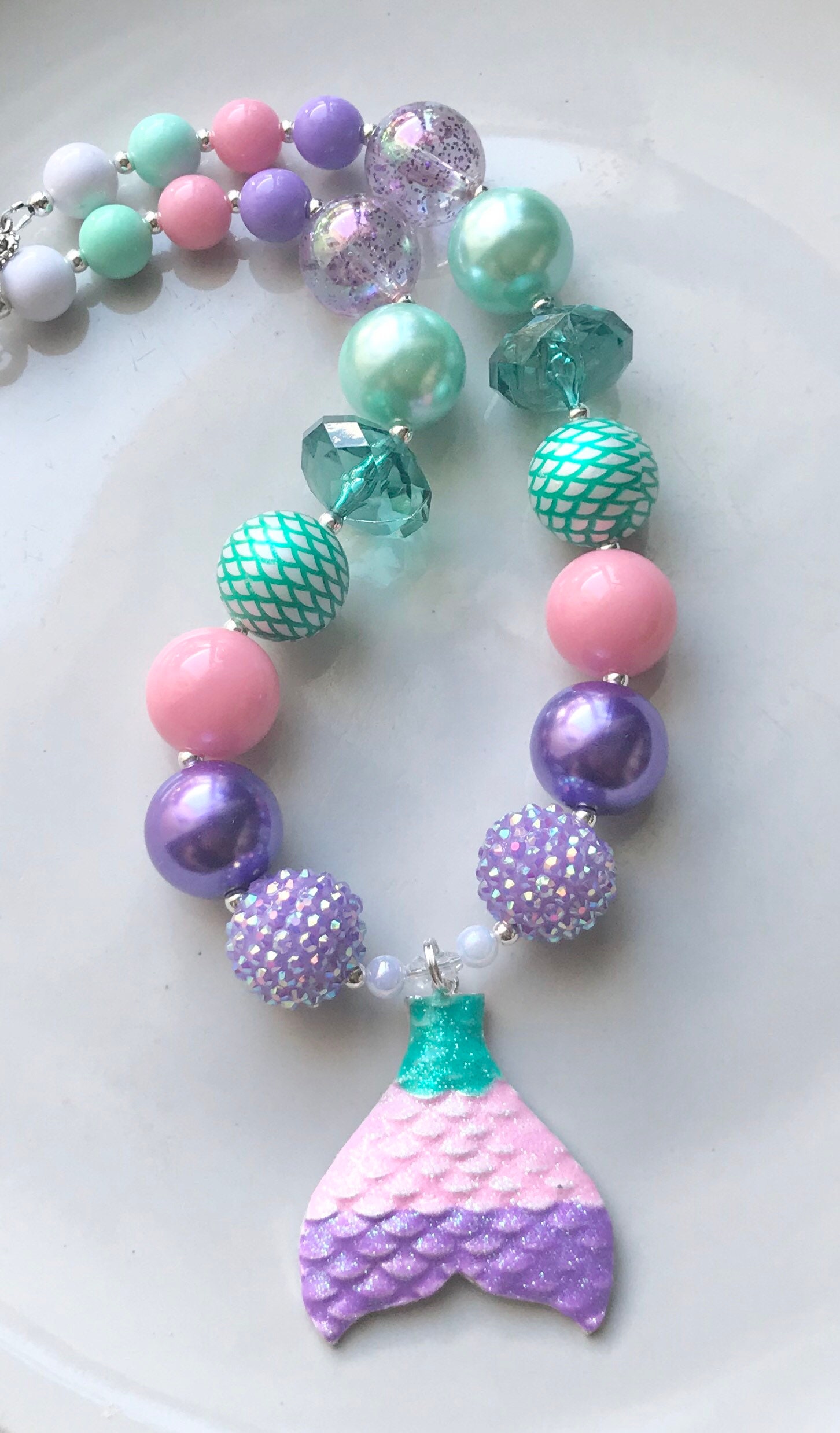 Mermaid Necklace, Mermaid Tail Pendant, Chunky Mermaid Necklace ...