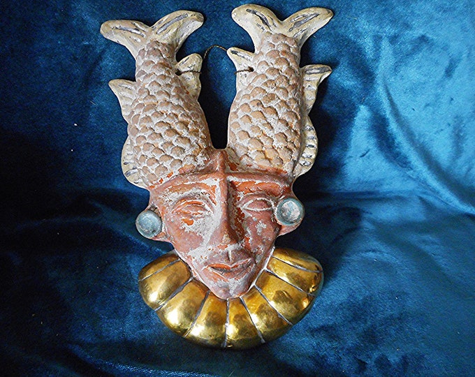 Aztec/mayan Red Clay Tribal Mask, Fish Tails Headdress - Etsy