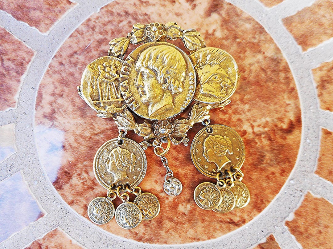 Gold Tone Corocraft Coin Brooch, 1950s, Signed - Etsy