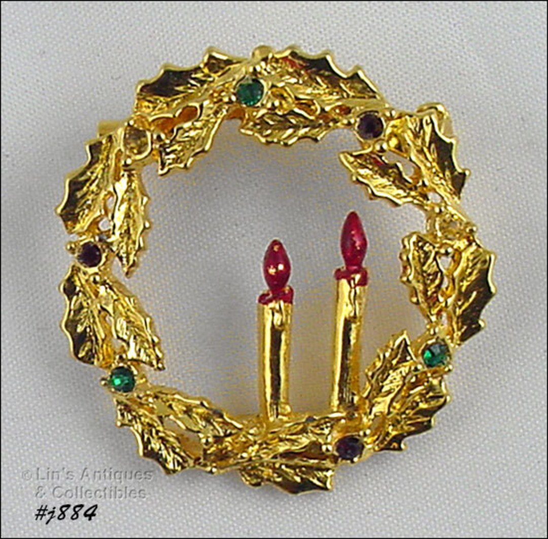 Signed Eisenberg Ice Christmas Pin Holly Leaves Wreath (#J884) - Etsy