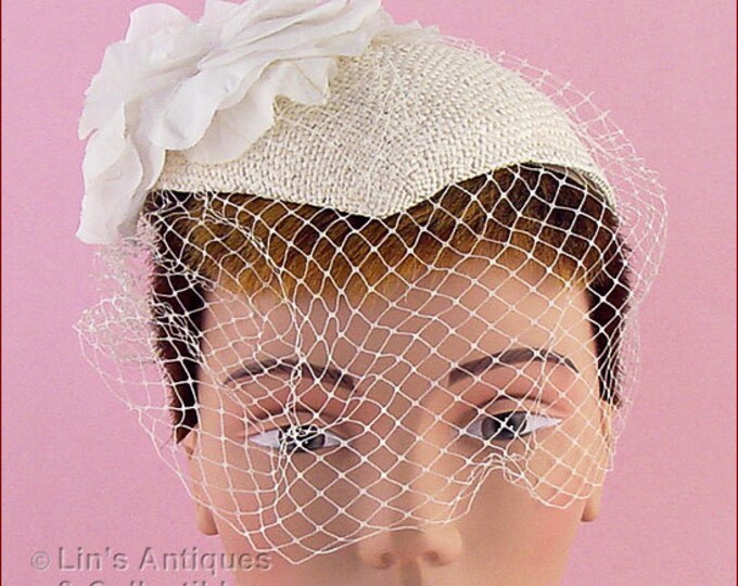 White Wedding Hat With White Netting Veil inventory HAT248 - Etsy