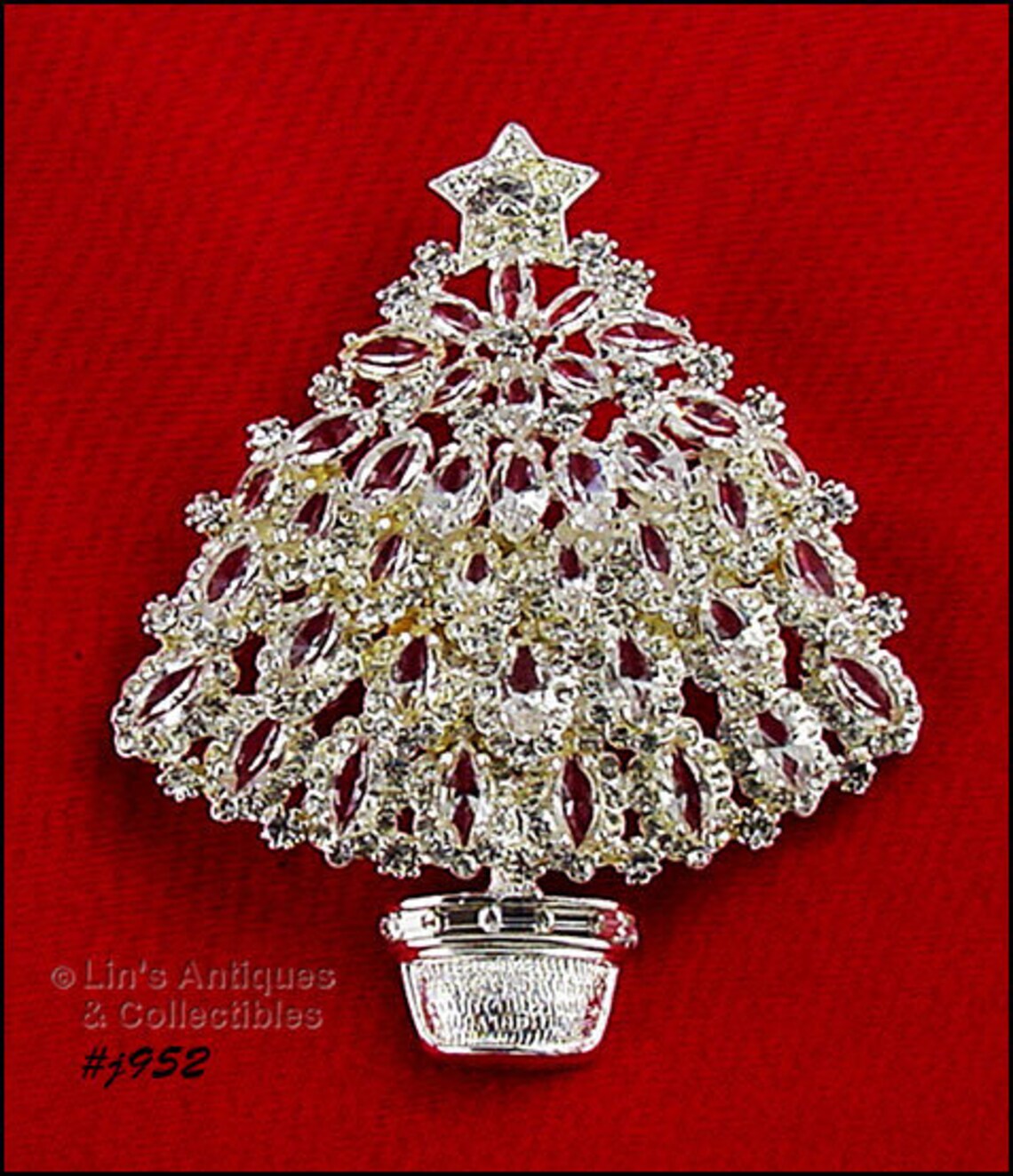 Signed Eisenberg Ice Christmas Tree Pin Silver Tone With Clear ...